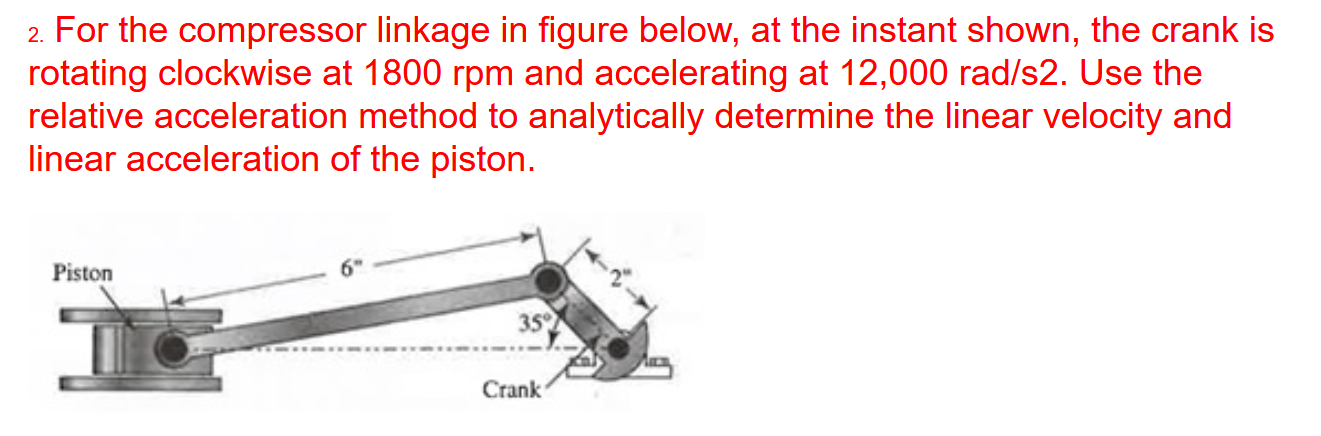 Solved 2. For the compressor linkage in figure below, at the | Chegg.com