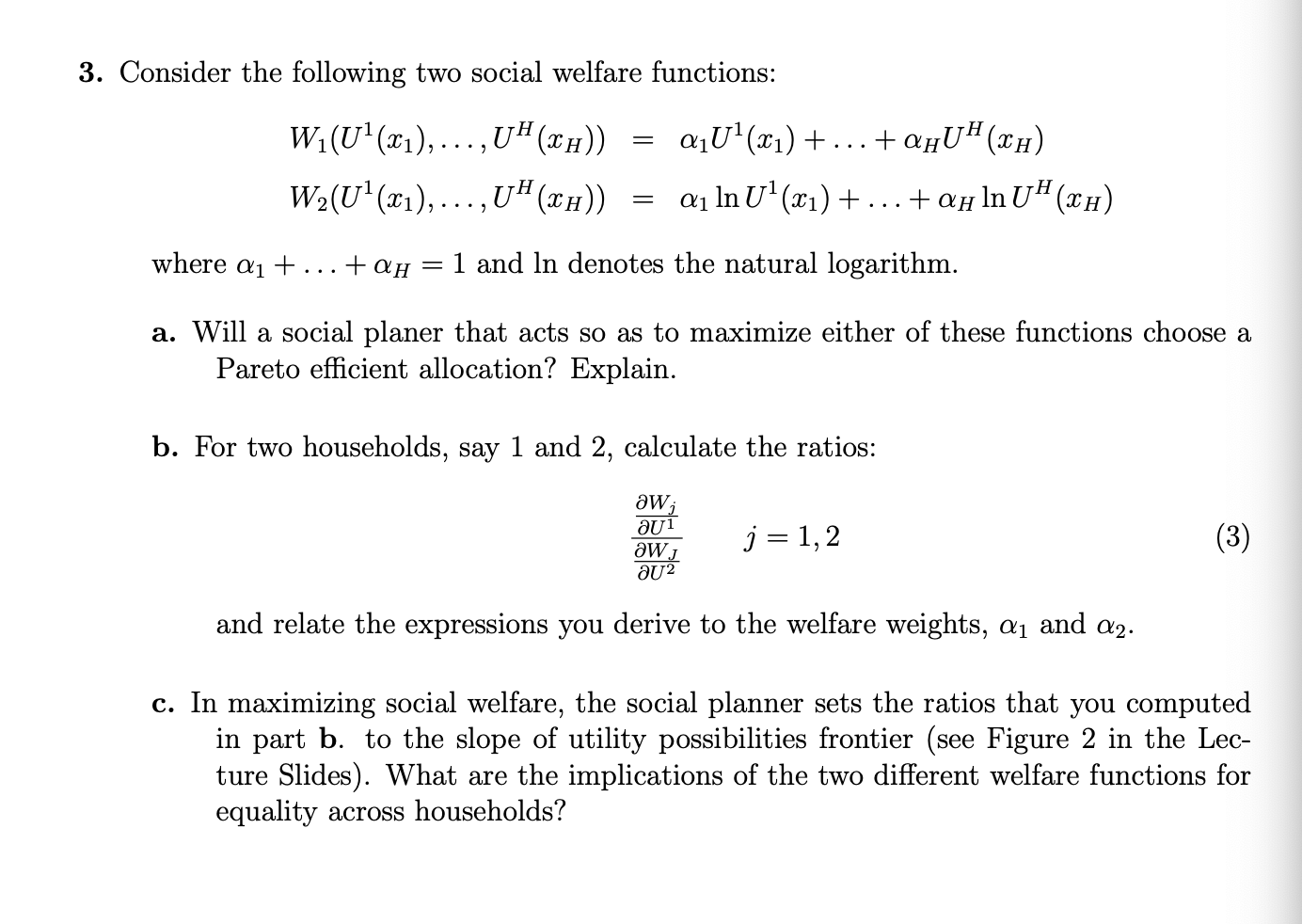 Solved 3. Consider the following two social welfare | Chegg.com