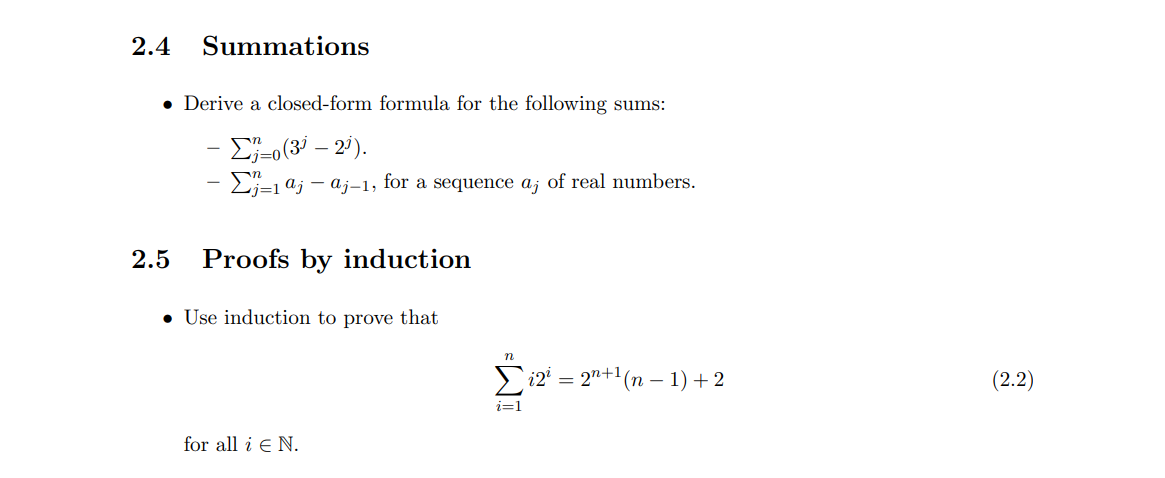 Solved 2.4 Summations - Derive a closed-form formula for the | Chegg.com