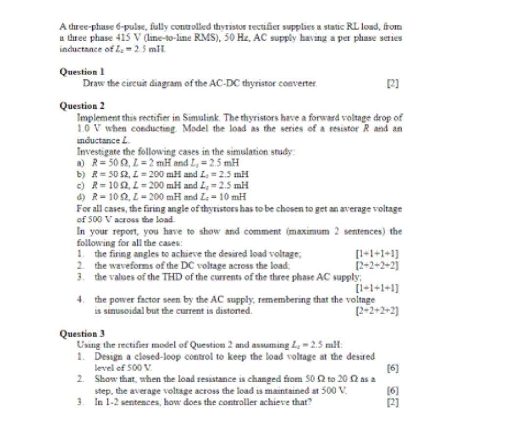 Solved A three-phase 6-pulse, fully controlled thyristor | Chegg.com