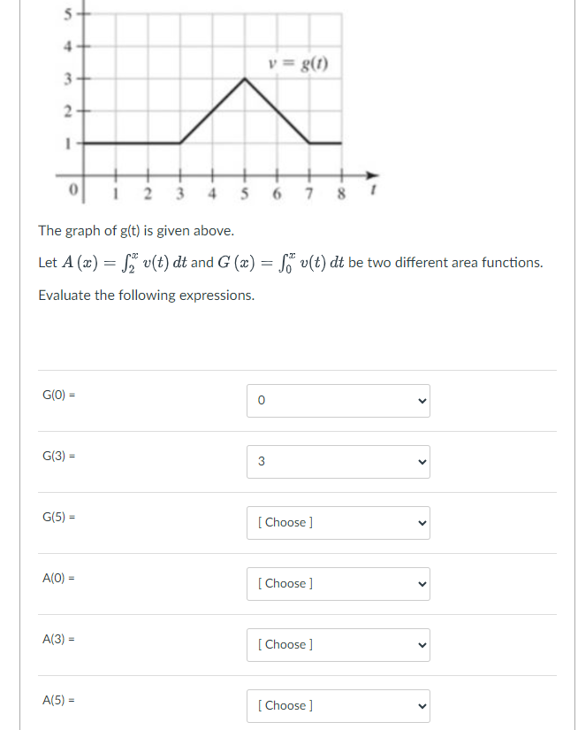 Solved The graph of g(t) ﻿is given above.Let A(x)=∫2xv(t)dt | Chegg.com
