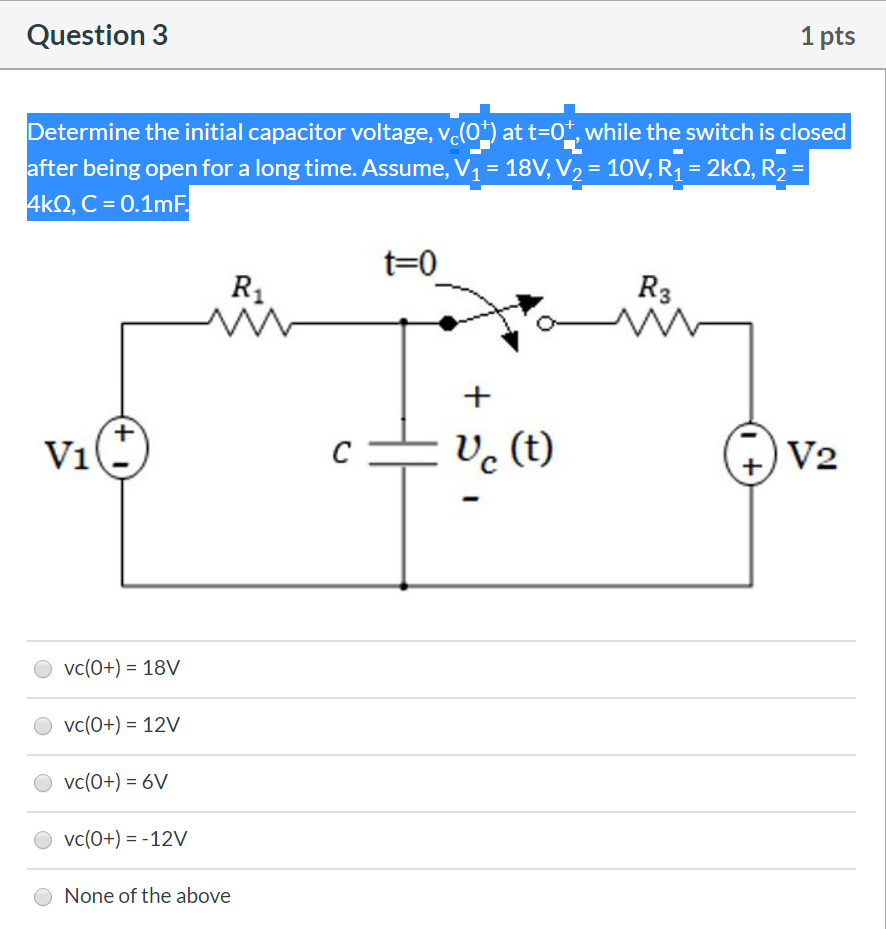 Solved Determine the initial capacitor voltage, vc(0+) at | Chegg.com