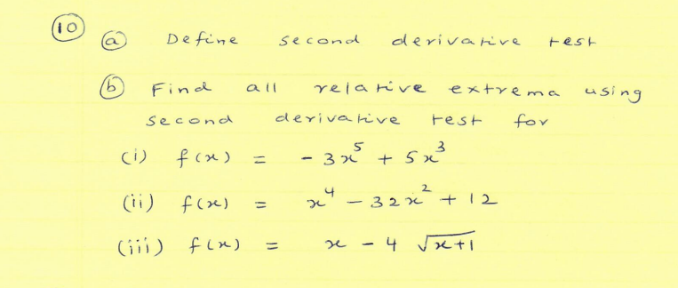 Solved A Define Second Derivative Test B Find All