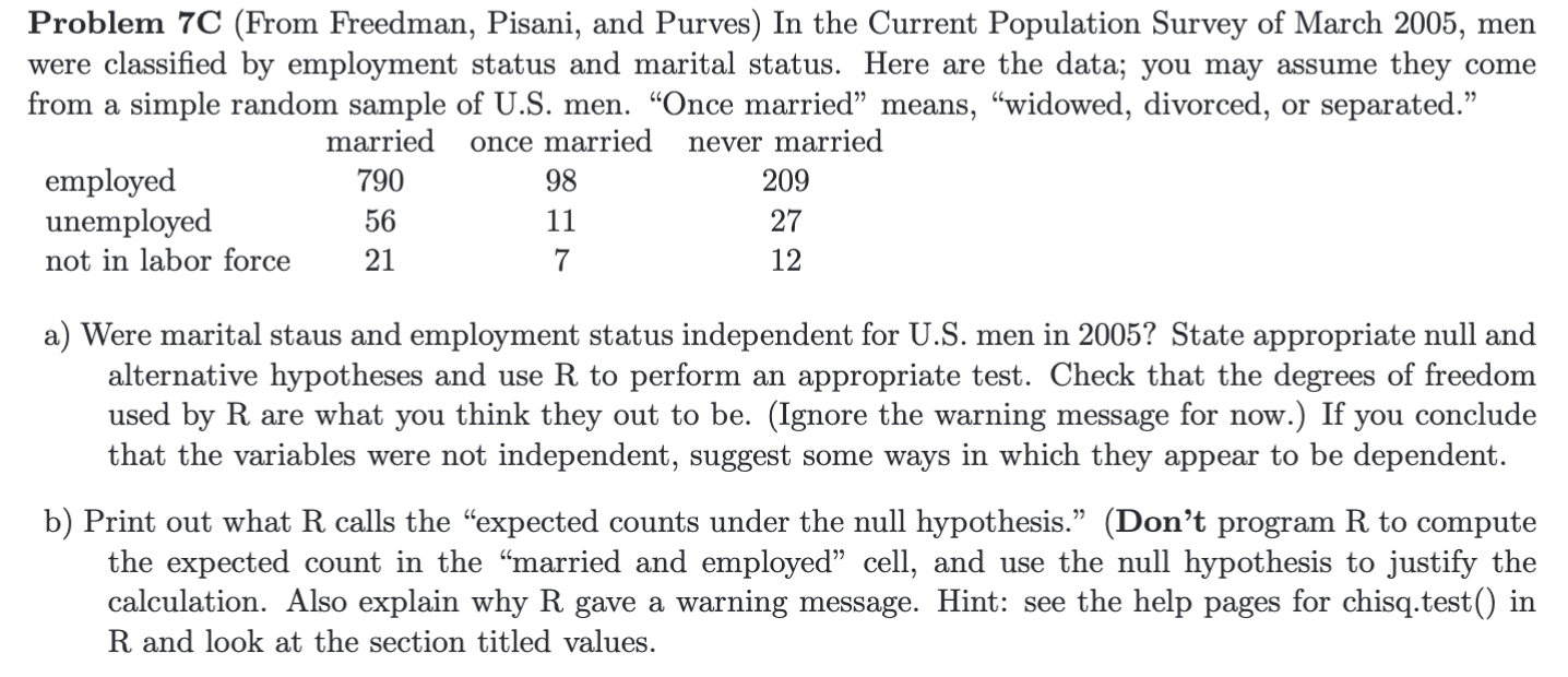 Solved Problem 7C (From Freedman, Pisani, and Purves) In the | Chegg.com