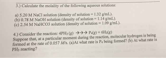 Solved 3.) Calculate the molality of the following aqueous | Chegg.com
