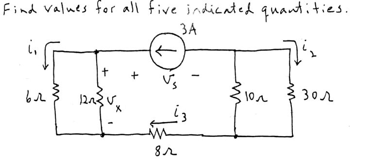 Solved Find values for all five indicated quantities. 3A ץןע | Chegg.com