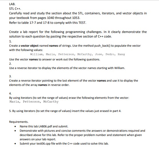 Solved LAB. STL C++. Carefully read and study the section | Chegg.com