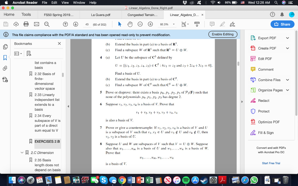 Solved , Acrobat Reader File Edit View Window Help Linear | Chegg.com