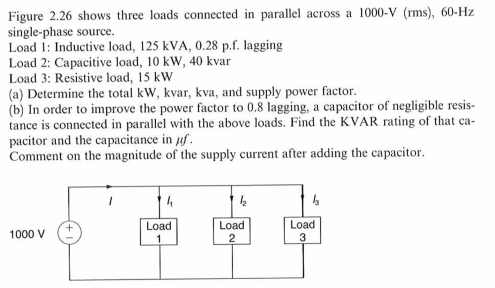 Solved Figure 2.26 shows three loads connected in parallel | Chegg.com