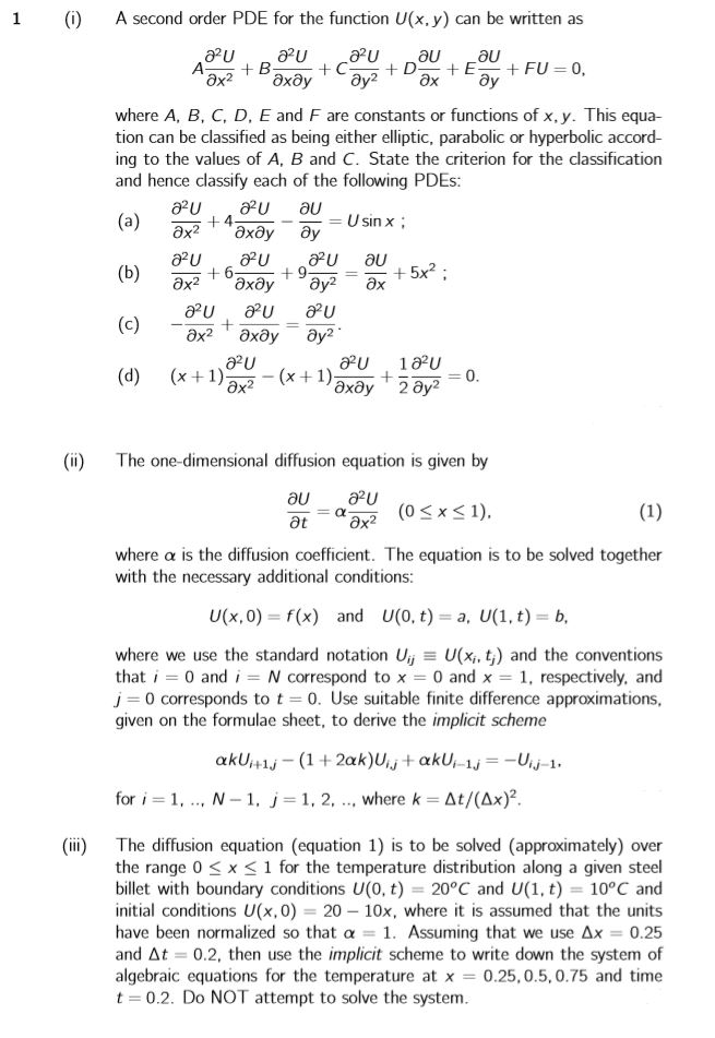 Solved 1 )A second order PDE for the function U(x, y) can be | Chegg.com Solved 1 )A second order PDE for the function U(x, y) can be | Chegg.com