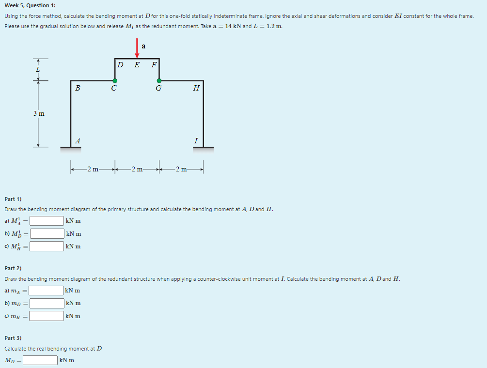 Solved Week 5. Question 1: Using the force method, calculate | Chegg.com