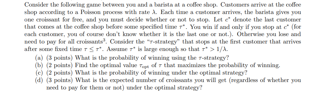 Consider the following game between you and a barista | Chegg.com