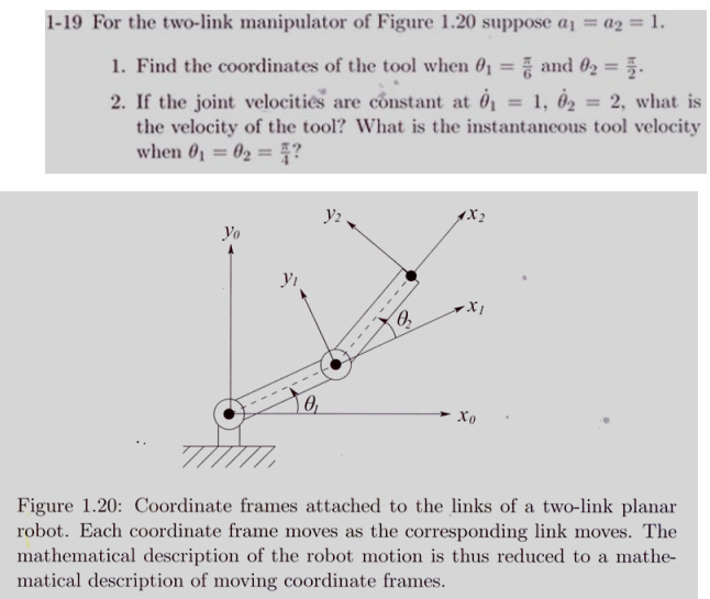 Solved 1-19 For the two-link manipulator of Figure 1.20 | Chegg.com