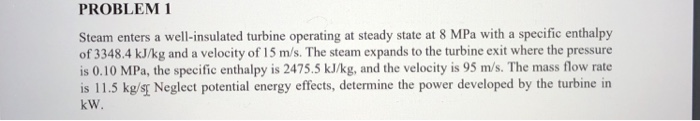 Solved Problem 1 Steam Enters A Well Insulated Turbine Chegg