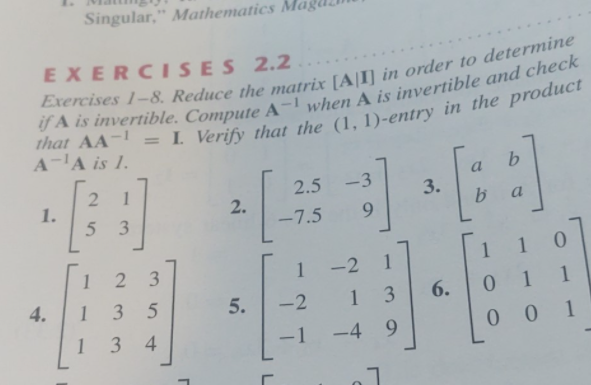 Solved Singular," Mathematics EXERCISES 2.2 Exercises 7-8. | Chegg.com