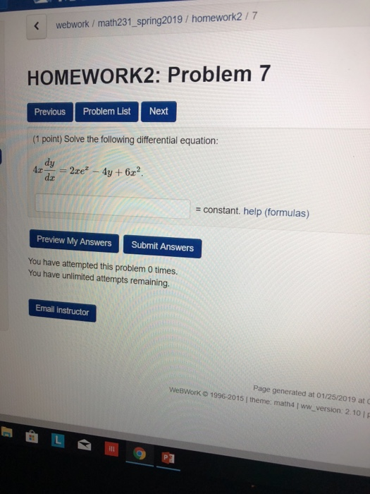 Solved webwork/ math231_spring2019/homework2/7 HOMEWORK2: | Chegg.com