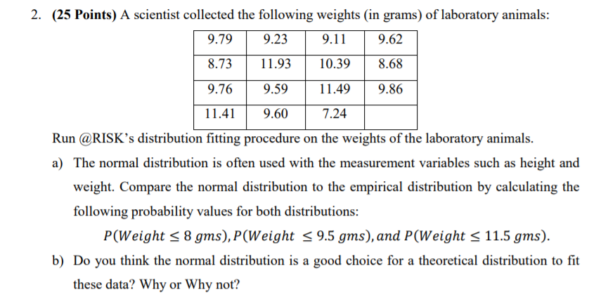 Solved 2. (25 Points) A scientist collected the following | Chegg.com