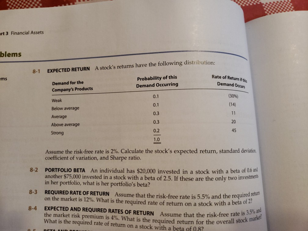 Solved art 3 Financial Assets blems 8-1 EXPECTED RETURN A | Chegg.com