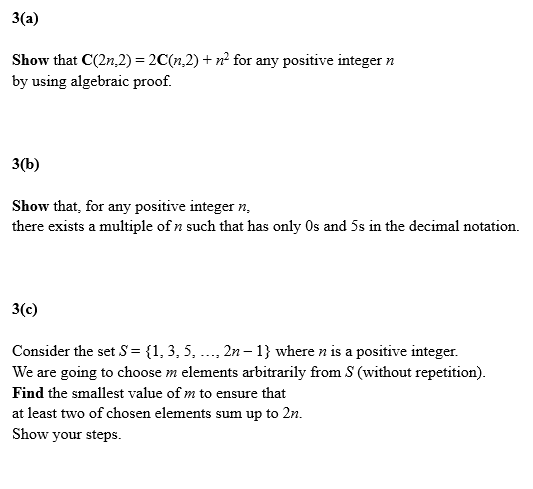 Solved 3(a) Show that C(2n.2) = 2C(n.2) + n2 for any | Chegg.com