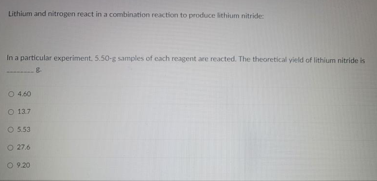 Solved Lithium and nitrogen react in a combination reaction | Chegg.com