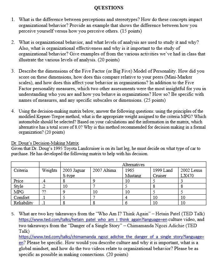 Solved 1. What is the difference between perceptions and | Chegg.com