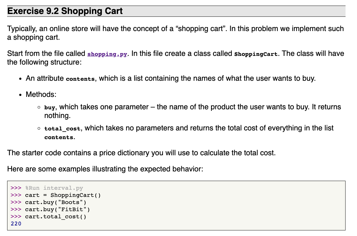 Solved Exercise 9.2 Shopping Cart Typically, an online store | Chegg.com