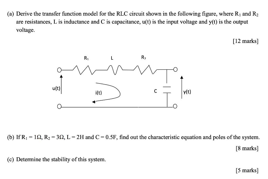 Solved (a) Derive the transfer function model for the RLC | Chegg.com