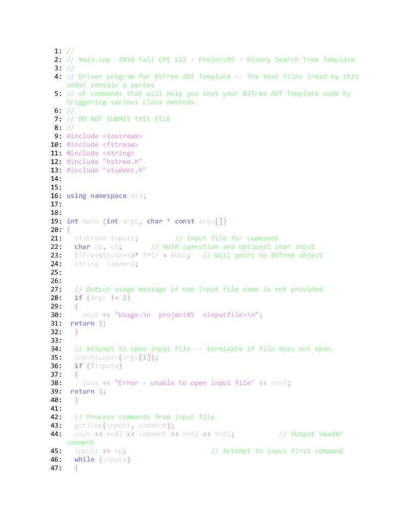 Help writing the .cpp file C++ the bstree.cpp All | Chegg.com