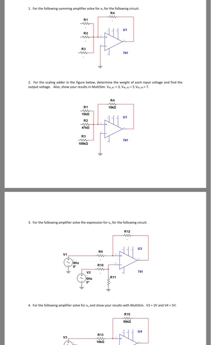 Solved For the following summing amplifier solve for v for | Chegg.com