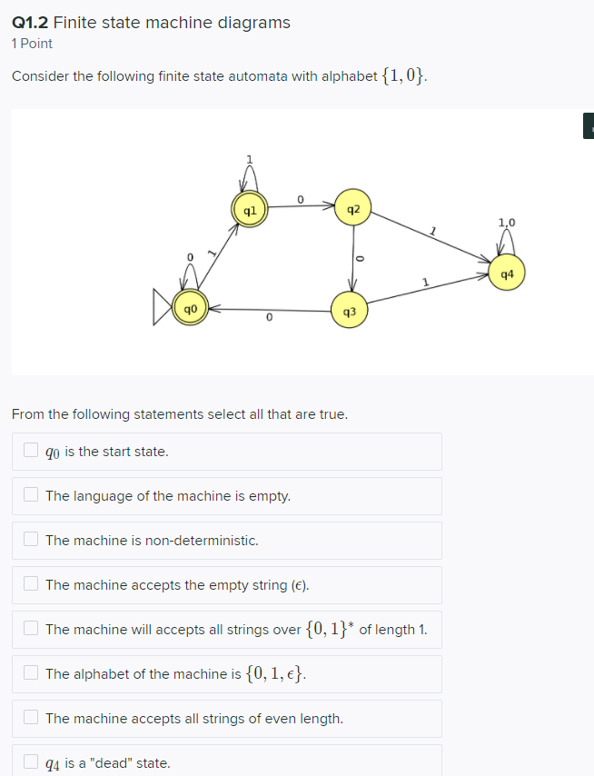 Solved Q1.2 Finite state machine diagrams 1 Point Consider | Chegg.com