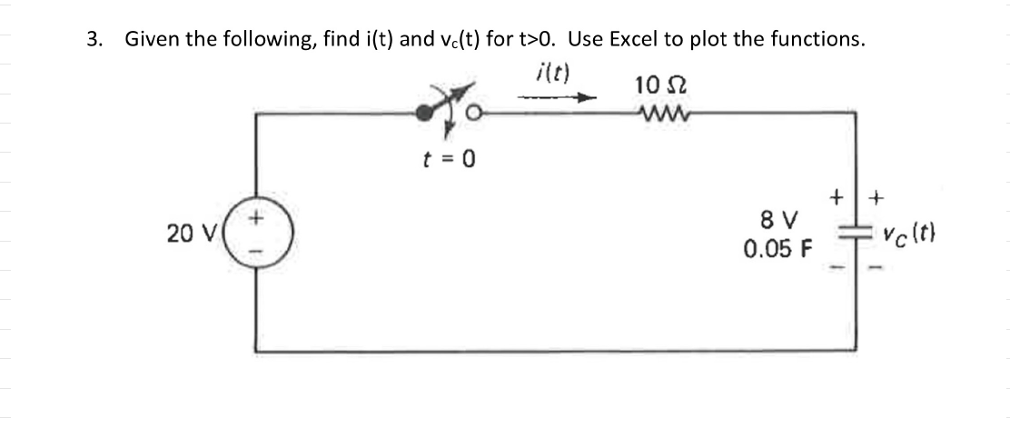 Solved 3. Given the following, find i(t) and vc(t) for t>0. | Chegg.com