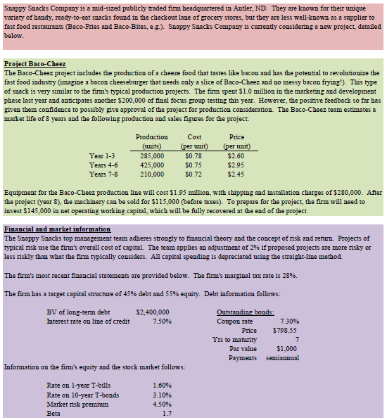 Snappy Snacks Company is a mid-sized publicly traded | Chegg.com