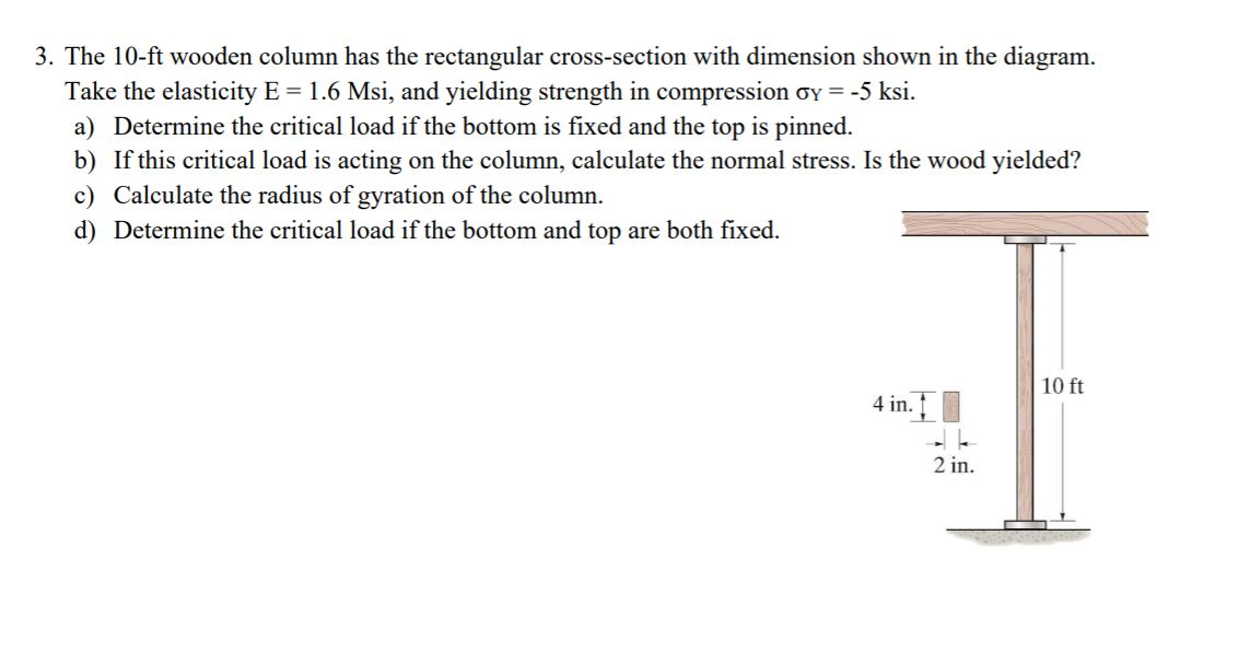 Solved 3. The 10-ft wooden column has the rectangular | Chegg.com