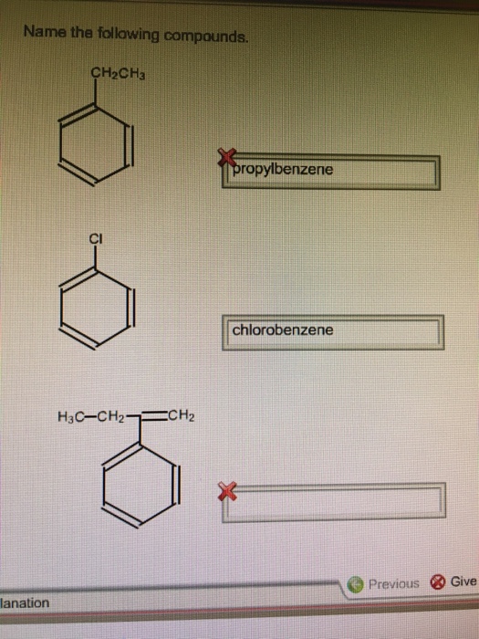 Solved Name the following compounds. CH2CHa ropylbenzene CI | Chegg.com