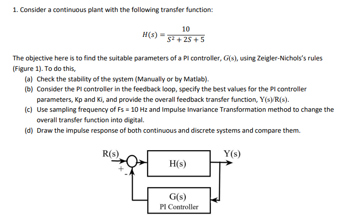Solved 1. Consider a continuous plant with the following | Chegg.com