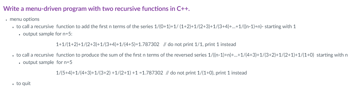 Solved Write A Menu Driven Program With Two Recursive