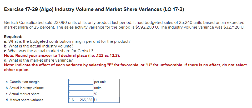 Solved Exercise 17-29 (Algo) Industry Volume and Market | Chegg.com