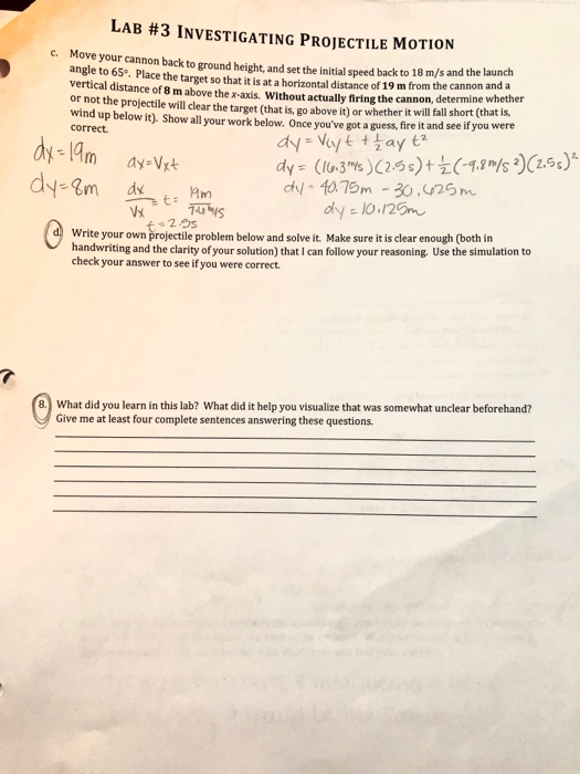 Solved LAB #3 INVESTIGATING PROJECTILE MOTION PHYS 1 110 | Chegg.com