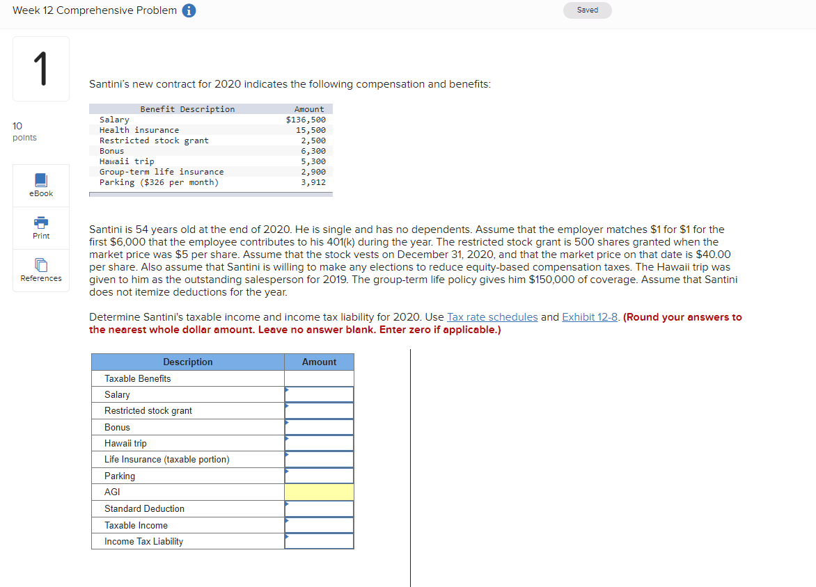 Solved Week 12 Comprehensive Problem i Saved 1 Santini's new | Chegg.com