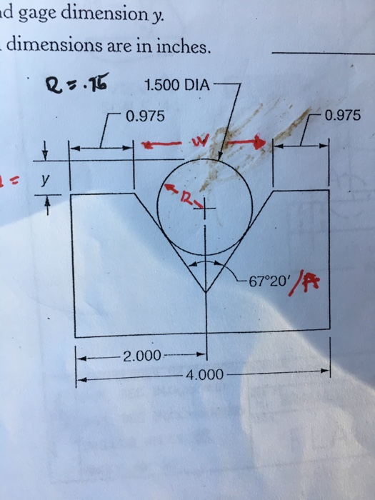 Solved d gage dimension y. dimensions are in inches. | Chegg.com