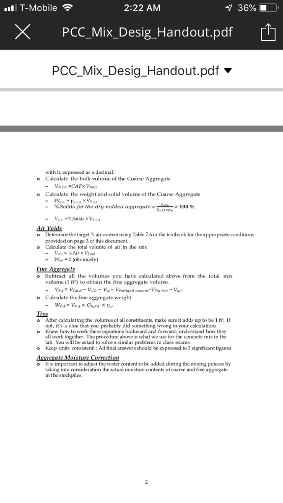 Solved Perform a concrete mix design calculation using the | Chegg.com
