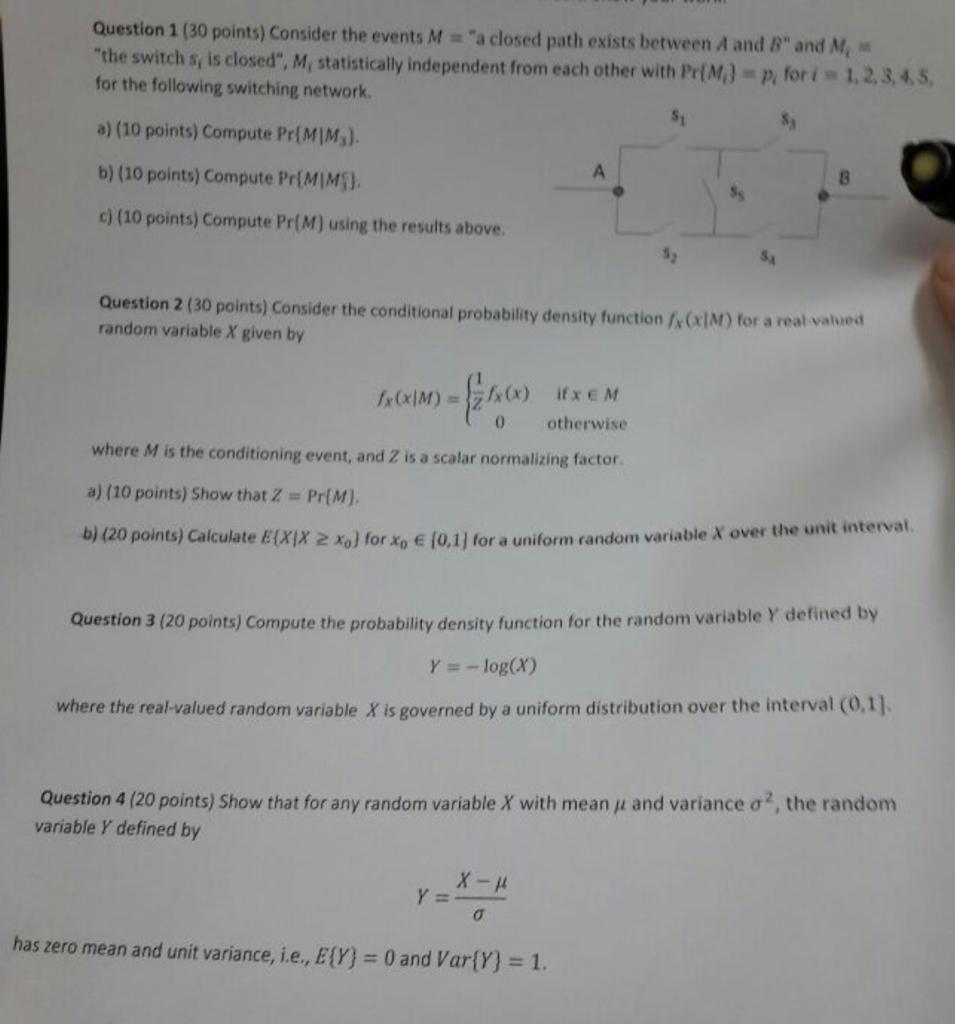 Question 1 (30 points) Consider the events M = "a | Chegg.com