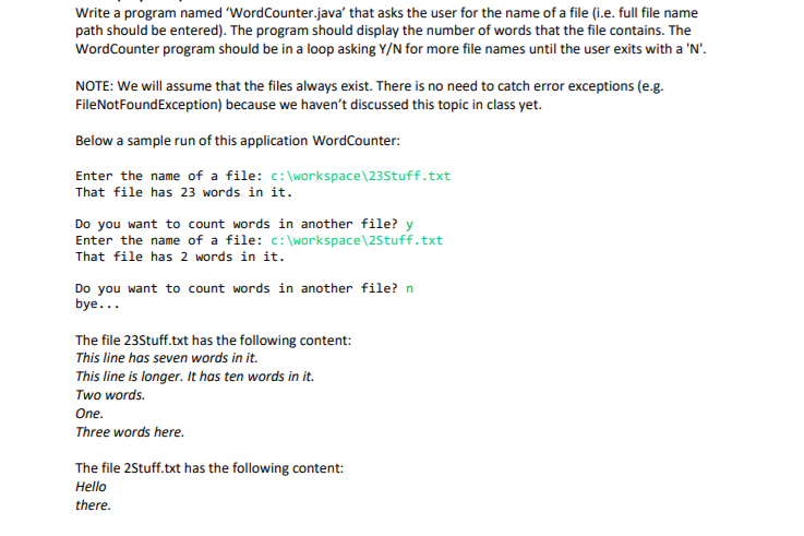 Solved Write a program named 'WordCounter.java' that asks | Chegg.com