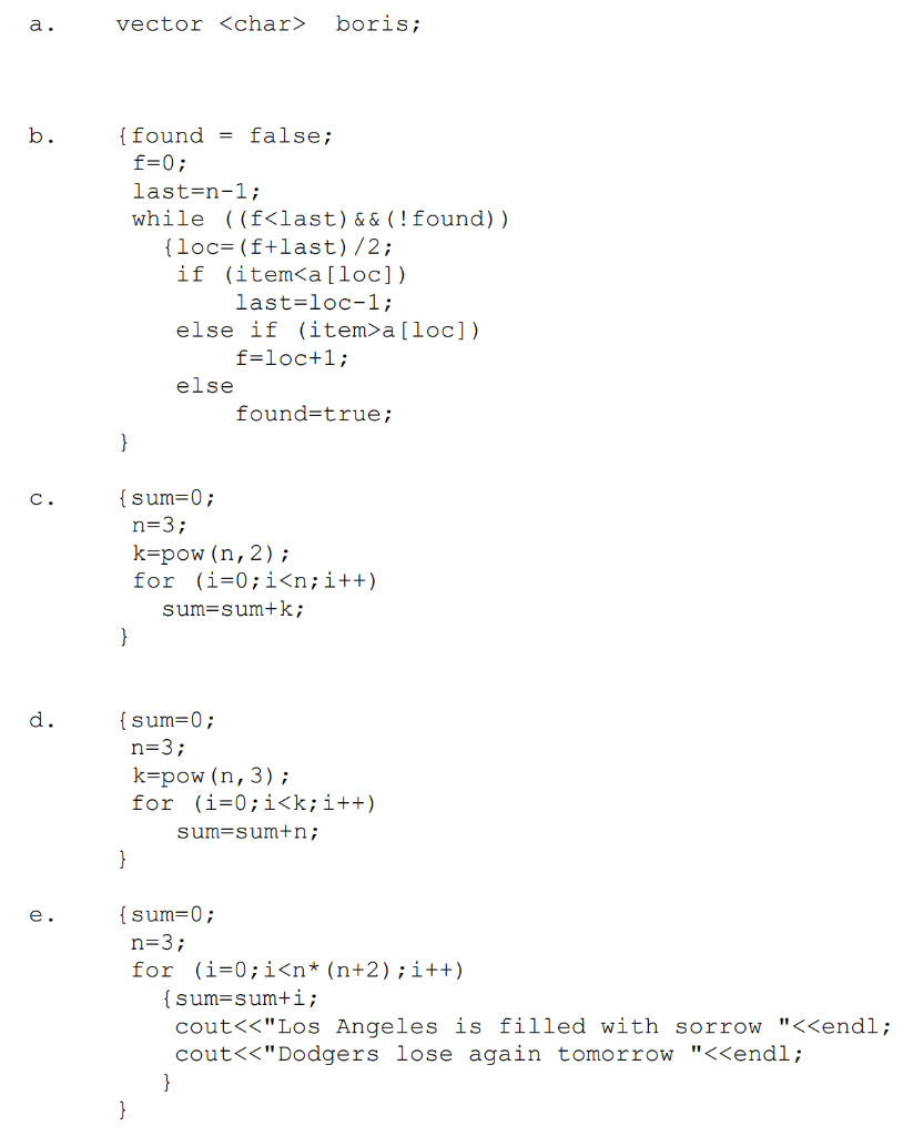 Solved What is the algorithmic efficiency for each of the | Chegg.com