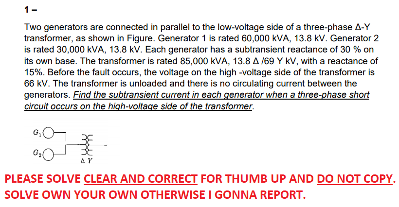 Solved 1 - Two generators are connected in parallel to the | Chegg.com