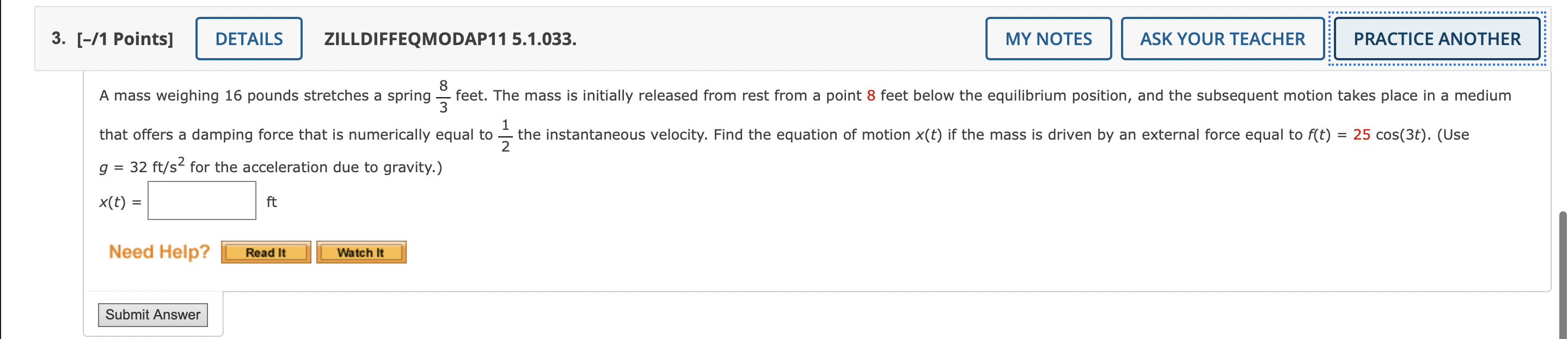 Solved g=32ft/s2 for the acceleration due to gravity.) | Chegg.com