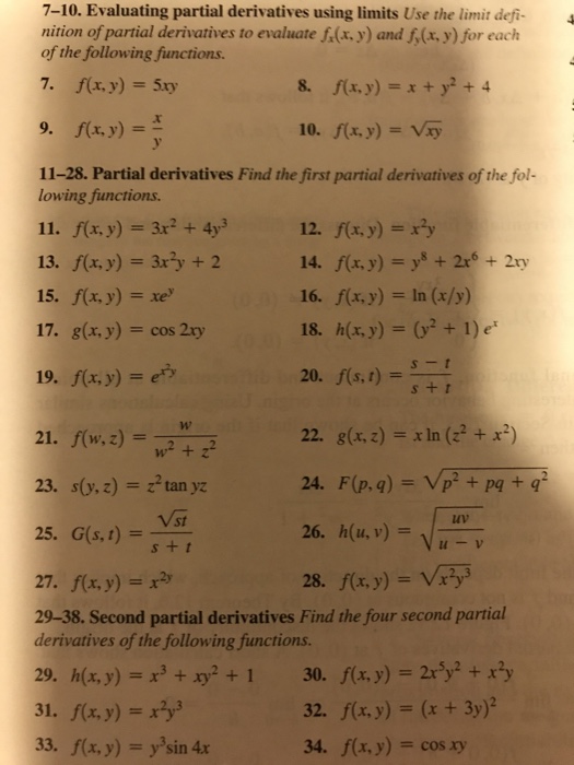Solved 7-10. Evaluating partial derivatives using limits Use | Chegg.com