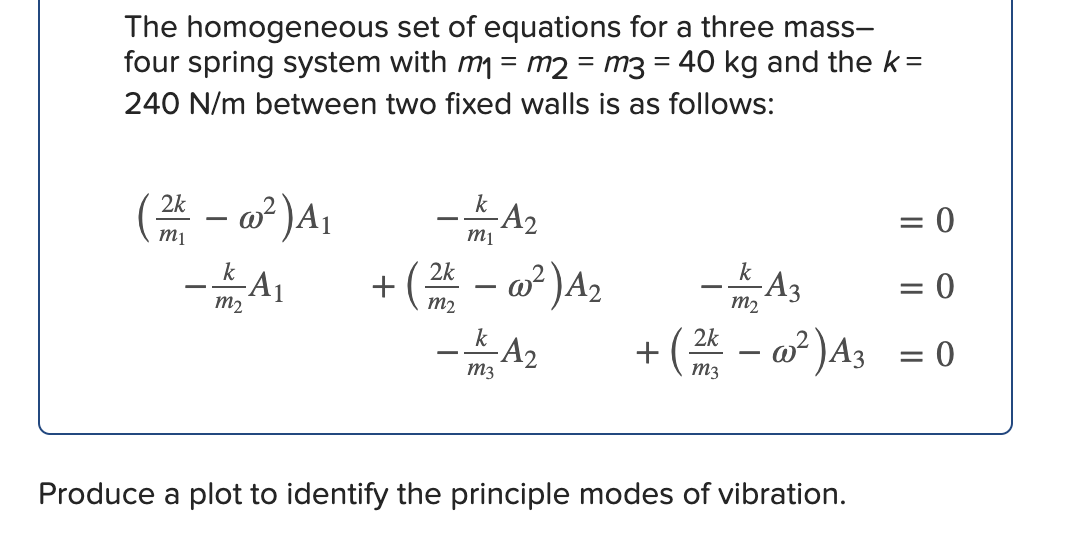 Solved The homogeneous set of equations for a three massfour | Chegg.com