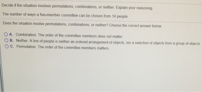 Solved Decide if the situation involves permutations, | Chegg.com