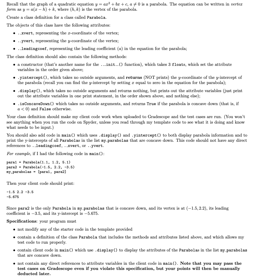 Solved Recall that the graph of a quadratic equation | Chegg.com